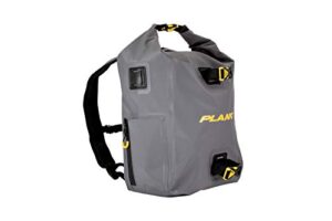 plano z-series roll-top waterproof fishing tackle backpack, gray fabric, includes 2 clear 3700 stowaway utility boxes, fishing backpack with tackle boxes