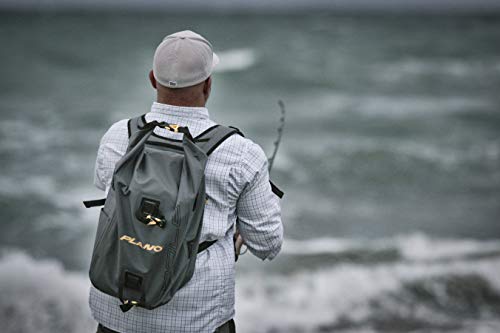 Plano Z-Series Roll-Top Waterproof Fishing Tackle Backpack, Gray Fabric, Includes 2 Clear 3700 Stowaway Utility Boxes, Fishing Backpack with Tackle Boxes