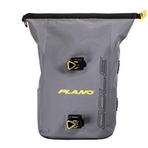 Plano Z-Series Roll-Top Waterproof Fishing Tackle Backpack, Gray Fabric, Includes 2 Clear 3700 Stowaway Utility Boxes, Fishing Backpack with Tackle Boxes