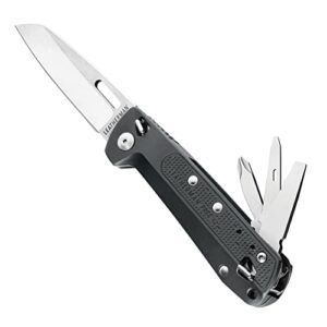 leatherman, free k2 edc knife and multitool with magnetic locking, aluminum handles and pocket clip, made in the usa, gray (k2)