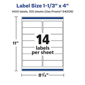 Avery Durable Waterproof Rectangle Labels with Sure Feed, 1-1/3" x 4", 1,400 Oil and Tear-Resistant Waterproof Labels, Laser/Pigment-Based Inkjet Printable Labels