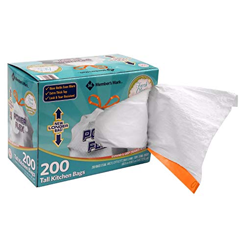 Members Mark 13 gal Power Flex, Leak Protection, Tall Kitchen Simple Fit Drawstring Bags (1-Pack, Fresh Clean Scent)