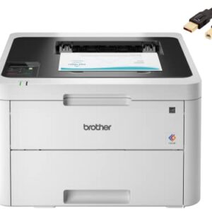 Brother HL-L32 30CDW Compact Digital Color Laser Printer, LCD, 25ppm, 250-sheet, with Wireless and Duplex Printing, Durlyfish USB Printer Cable