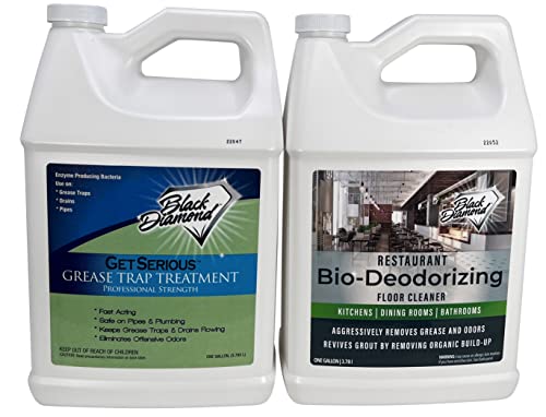 Black Diamond Stoneworks GET SERIOUS Grease Trap Treatment and Odor Control 1-G AND Restaurant Bio-Deodorizing Floor Cleaner Heavy Duty Commercial Concentrated Enzyme Degreaser, Odor Eliminator 1-G