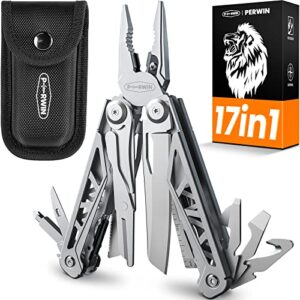 multitool, 17-in-1 multitools pliers with nylon sheath, professional multi-tool for survival, camping and hunting, gifts for men dad husband by perwin