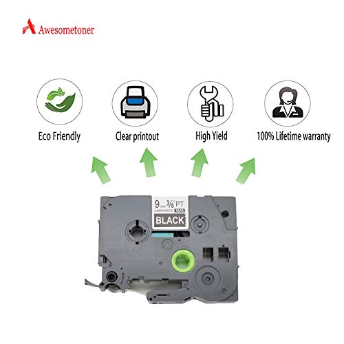 Awesometoner Compatible Replacement for P-Touch Brother TZe-325 (TZ325) use with GL100, PT200, PT1000, PT1000BM, PT1010, PT1010B, PT1010NB, PT1010R, PT1010S, PT1090 (White on Black, 2-Pack)