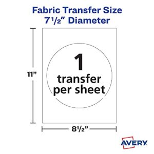 Avery Dark Transfer Paper for T-Shirts, 7.5" Diameter Pre Die-Cut Iron-On Circle Transfers, Print-to-the-Edge, 5 Sheets of Heat Transfer Paper, 5 Total (02233)