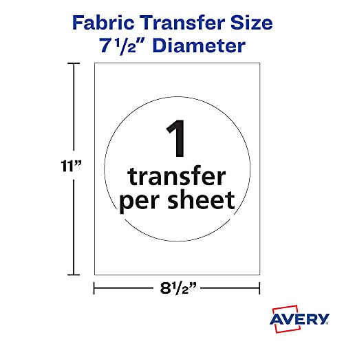 Avery Dark Transfer Paper for T-Shirts, 7.5" Diameter Pre Die-Cut Iron-On Circle Transfers, Print-to-the-Edge, 5 Sheets of Heat Transfer Paper, 5 Total (02233)