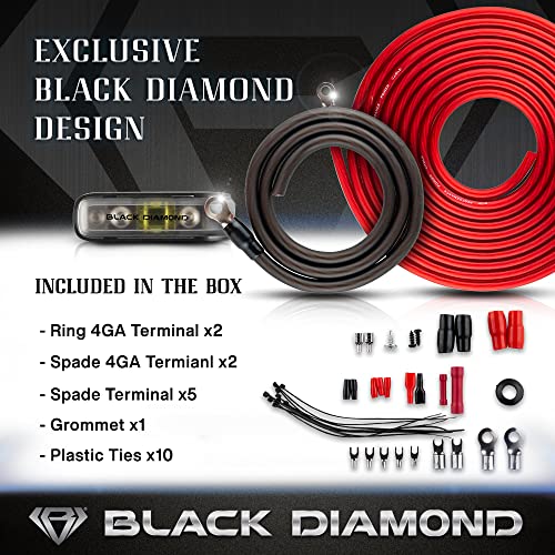 Black Diamond Audio 4GA Car Amplifier Install Wiring Kit with Mini 100A ANL Fuse