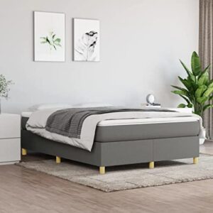 vidaxl box spring bed frame home indoor bed accessory bedroom upholstered double bed base furniture dark gray 59.8″x79.9″ queen fabric