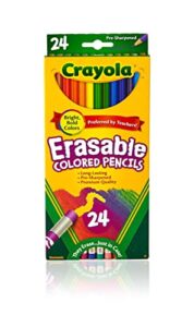 crayola erasable colored pencils, kids at home activities, 24 count, assorted, long