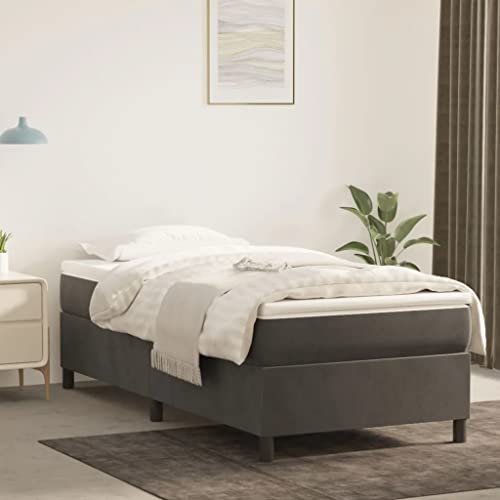 vidaXL Box Spring Bed Frame Home Indoor Bed Accessory Bedroom Upholstered Single Bed Base Furniture Dark Gray 39.4"x79.9" Twin XL Velvet