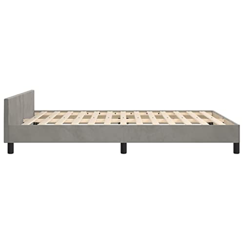 vidaXL Bed Frame with Headboard Home Indoor Bed Accessory Bedroom Upholstered Double Bed Base Furniture Light Gray 53.9"x74.8" Full Velvet