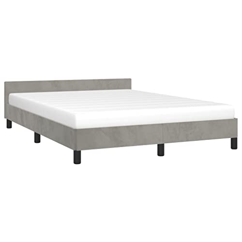 vidaXL Bed Frame with Headboard Home Indoor Bed Accessory Bedroom Upholstered Double Bed Base Furniture Light Gray 53.9"x74.8" Full Velvet