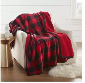 member’s mark plush sherpa throw, 60″ x 70″ (1, red/black buffalo paid, 60″ x 70″)