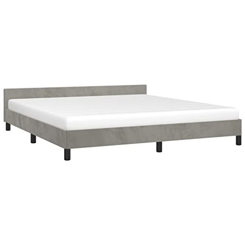 vidaXL Bed Frame with Headboard Home Indoor Bed Accessory Bedroom Upholstered Double Bed Base Furniture Light Gray 72"x83.9" California King Velvet