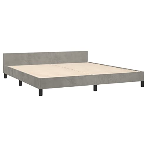 vidaXL Bed Frame with Headboard Home Indoor Bed Accessory Bedroom Upholstered Double Bed Base Furniture Light Gray 72"x83.9" California King Velvet