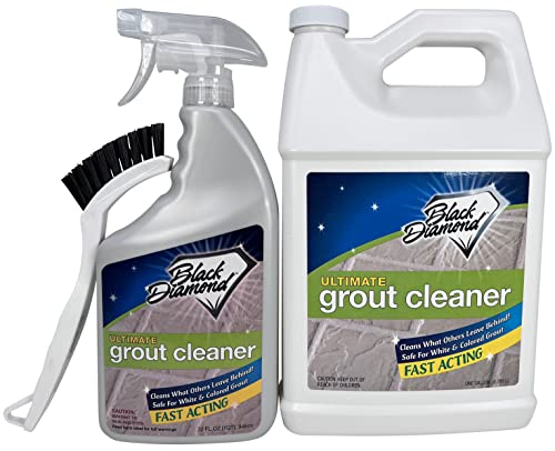 Black Diamond Stoneworks ULTIMATE GROUT CLEANER: Best Cleaner for Tile, Ceramic, Porcelain, Marble Acid-free Safe Deep Cleaner & Stain Remover for Even the Dirtiest Grout. (1-Quart/1-Brush/ 1-Gallon)