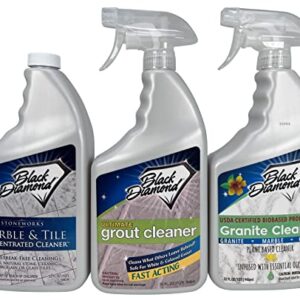 Black Diamond Stoneworks Marble & Tile Floor Cleaner 1-Quart AND ULTIMATE GROUT CLEANER 1-Quart AND Granite Counter Cleaner 1-Quart.