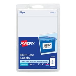 Avery Removable 3-1/3 x 4 Inch White ID Labels 150 Pack (6464) & Avery Removable Print or Write 2" x 4" Labels - Great for Home Organization Projects, Pack of 100 White Labels (5444)