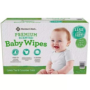 member’s mark one box green tea & cucumber scented premium baby wipes 12-pack (1152 total of wipes)