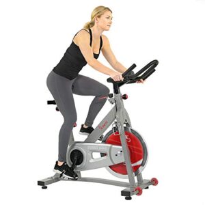 sunny health & fitness pro ii indoor cycling bike with device mount and advanced display – sf-b1995, silver