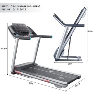 RHYTHM FUN Treadmill Folding Treadmill with Incline 3.5HP Electric Motorized Treadmill Super Shock-Absorbing Quiet Foldable Treadmill with Speaker, 12 Preset Programs, Workout APP for Home Office Gym