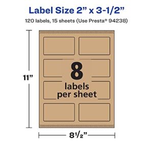 Avery Kraft Brown Rectangle Labels with Sure Feed, 2" x 3.5", 120 Kraft Brown Labels, Print-to-The-Edge, Laser/Inkjet Printable Labels