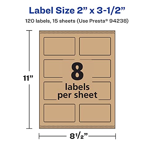 Avery Kraft Brown Rectangle Labels with Sure Feed, 2" x 3.5", 120 Kraft Brown Labels, Print-to-The-Edge, Laser/Inkjet Printable Labels