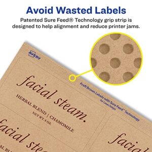 Avery Kraft Brown Rectangle Labels with Sure Feed, 2" x 3.5", 120 Kraft Brown Labels, Print-to-The-Edge, Laser/Inkjet Printable Labels