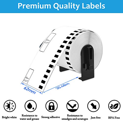 NineLeaf 1 Roll Multi-Purpose Continuous Address Labels with Cartridge Compatible for Brother DK-2205 DK2205 62mm 2-3/7" x 30.48m 100ft White Paper Tape use in QL Label Printers