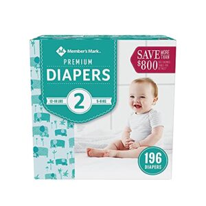 members mark premium baby diapers, size 2 (12-18 pounds), 196 count