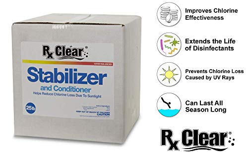 Rx Clear Swimming Pool Stabilizer and Conditioner | Water Balancer | Cyanuric Acid for Swimming Pools | Longer Lasting Sanitation | Helps Reduce Chlorine Loss Due to Sunlight | 25 Pounds