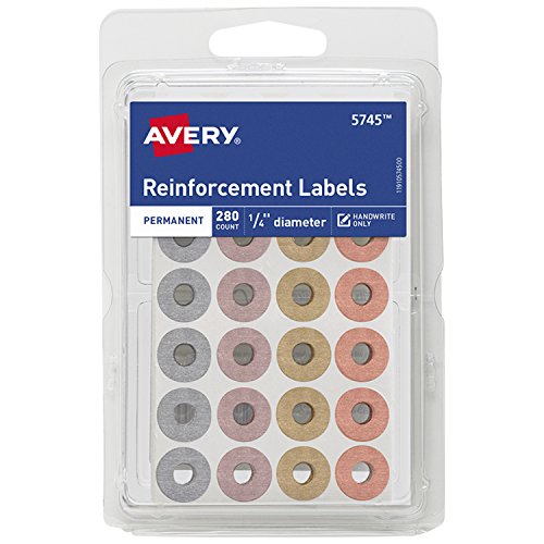 Avery Self-Adhesive Hole Reinforcement Stickers, 1/4" Diameter Hole Reinforcement Labels,1,000 Labels & Self-Adhesive Hole Reinforcement Stickers, 1/4" Diameter Hole Reinforcement Labels, 280 Labels