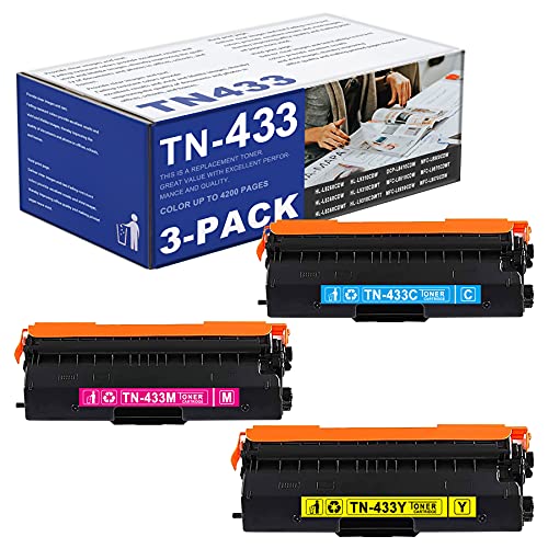 INDI 3 Pack(C/M/Y) TN433C TN433M TN433Y TN433 TN-433 High Yield Toner Cartridge Replacement for Brother HL-L8260CDW MFC-L8610CDW L8690CDW L8900CDW L9570CDWT L9570CDW DCP-L8410CDW Printer Toner.