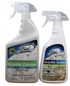 black diamond stoneworks granite sealer to seal and protect (pint) and usda certified biobased granite cleaner (quart) bundle. use on granite, quartz, marble, countertops.