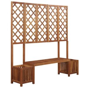 vidaxl garden planter with bench and trellis solid acacia wood