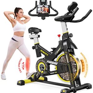 pooboo Indoor Cycling Bike, Belt Drive Indoor Exercise Bike Stationary LCD Monitor with Ipad Mount ＆Comfortable Seat Cushion for Home Cardio Workout Cycle Bike Training