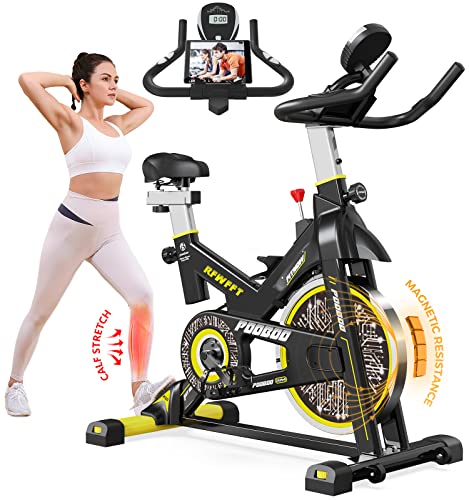 pooboo Indoor Cycling Bike, Belt Drive Indoor Exercise Bike Stationary LCD Monitor with Ipad Mount ＆Comfortable Seat Cushion for Home Cardio Workout Cycle Bike Training