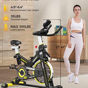 pooboo Indoor Cycling Bike, Belt Drive Indoor Exercise Bike Stationary LCD Monitor with Ipad Mount ＆Comfortable Seat Cushion for Home Cardio Workout Cycle Bike Training