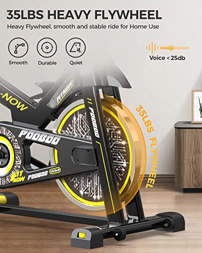 pooboo Indoor Cycling Bike, Belt Drive Indoor Exercise Bike Stationary LCD Monitor with Ipad Mount ＆Comfortable Seat Cushion for Home Cardio Workout Cycle Bike Training