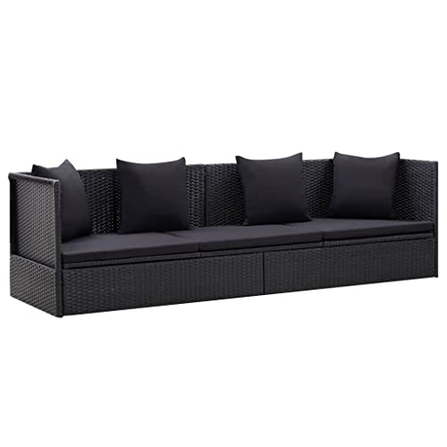 vidaXL Outdoor Sofa with Cushion and Pillow Poly Rattan Black