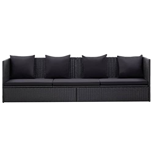 vidaXL Outdoor Sofa with Cushion and Pillow Poly Rattan Black