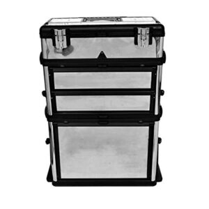 vidaXL 3-Part Rolling Tool Box with 2 Wheels Storage Cabinet Storage Boxes Traditional Handy Toolbox Large Pull-handle Durable Silver