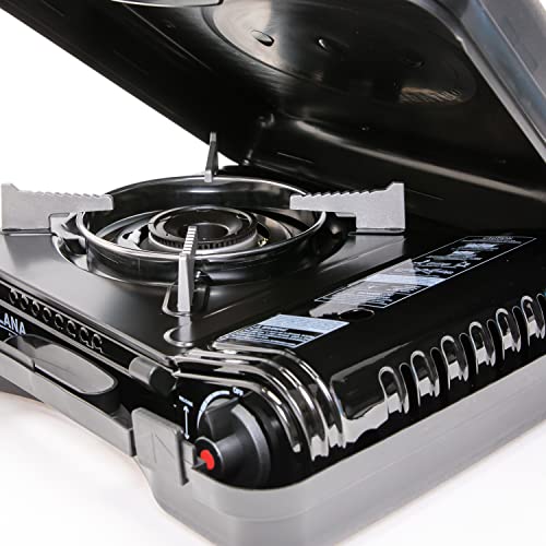 Plana. Portable Gas Stove with Carrying Case, 9,000 BTU for Camping, Picnics, Hiking, Fishing, BBQ