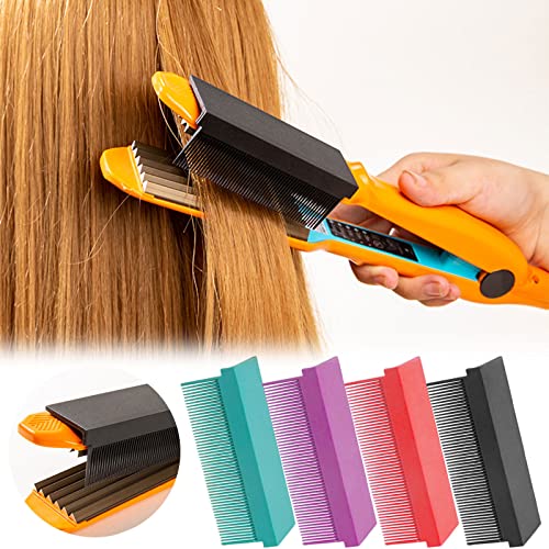 Barber Straightening Comb Attachment for Hair - Hair Straightener Comb, Hair Straightening Comb Attaches to Flat Iron for Low and high Temperature, Styling Comb for Hair Stylist Tool (Blue & Purple)