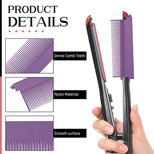 Barber Straightening Comb Attachment for Hair - Hair Straightener Comb, Hair Straightening Comb Attaches to Flat Iron for Low and high Temperature, Styling Comb for Hair Stylist Tool (Blue & Purple)