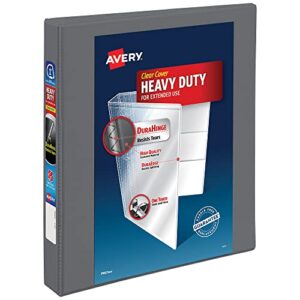 avery heavy-duty 3 ring binders, customizable cover, 1 inch binder slant rings, 1 gray binder (79865)