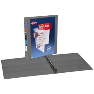 Avery Heavy-Duty 3 Ring Binders, Customizable Cover, 1 Inch Binder Slant Rings, 1 Gray Binder (79865)