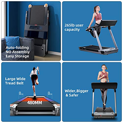 RHYTHM FUN Treadmill Folding Treadmill Desk Treadmill 4.0HP Electric Motorized Treadmill Super Shock-Absorbing Slim Quiet Foldable Treadmill with Large Display/Workout APP for Home Office Gym